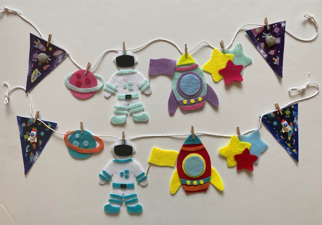 Astronaut Miniature Felt Banner, Outer Space Garland, Rocketship ...