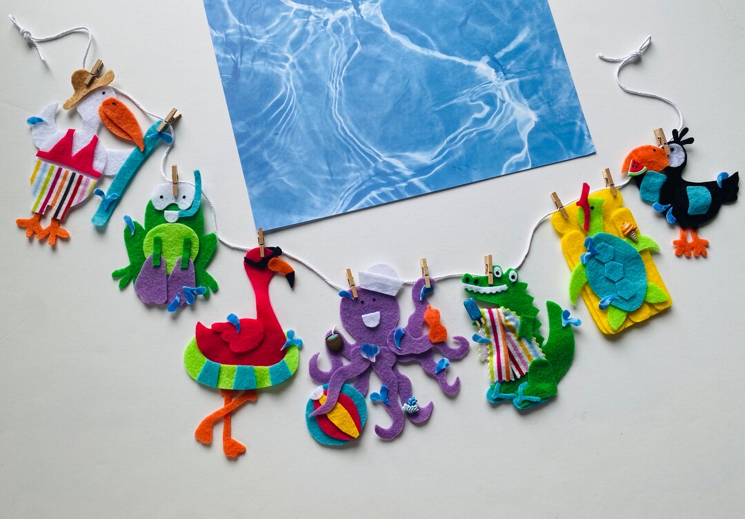 Pool Party Animal Banner, Tropical Creatures Garland, Summer Fun ...