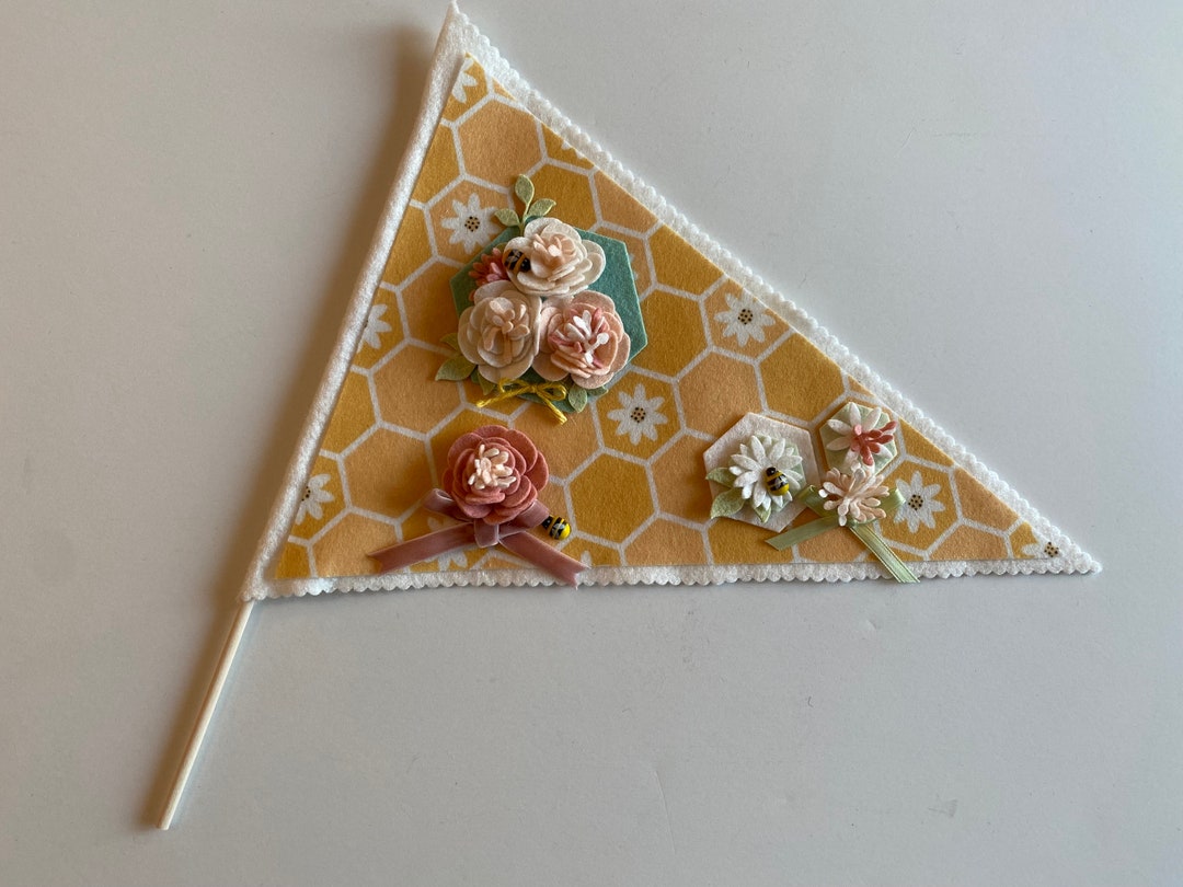 Bandera de flores de fieltro con abejas y panal, accesorio de jarrón ...