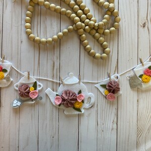 Tea Set Banner, Felt Flower Teapot Garland, With Sugar Bowl & Pitcher ...