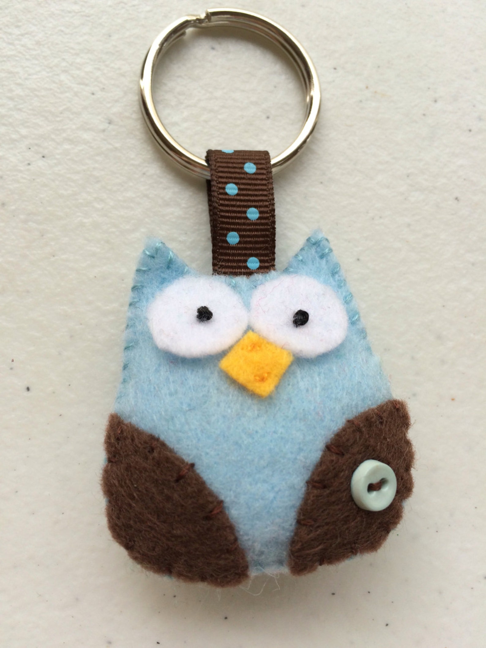 Owl Felt Blue & Brown Keychain - Etsy