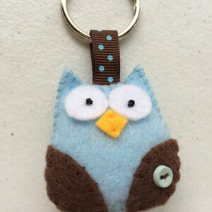 Owl Felt Blue & Brown Keychain - Etsy