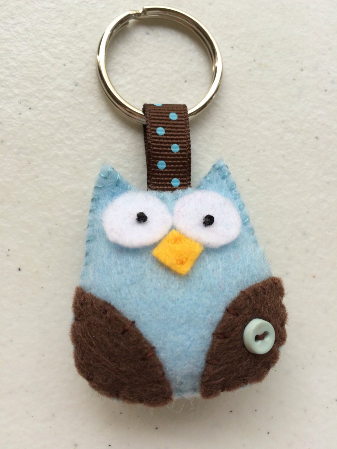 Owl Felt Blue & Brown Keychain - Etsy
