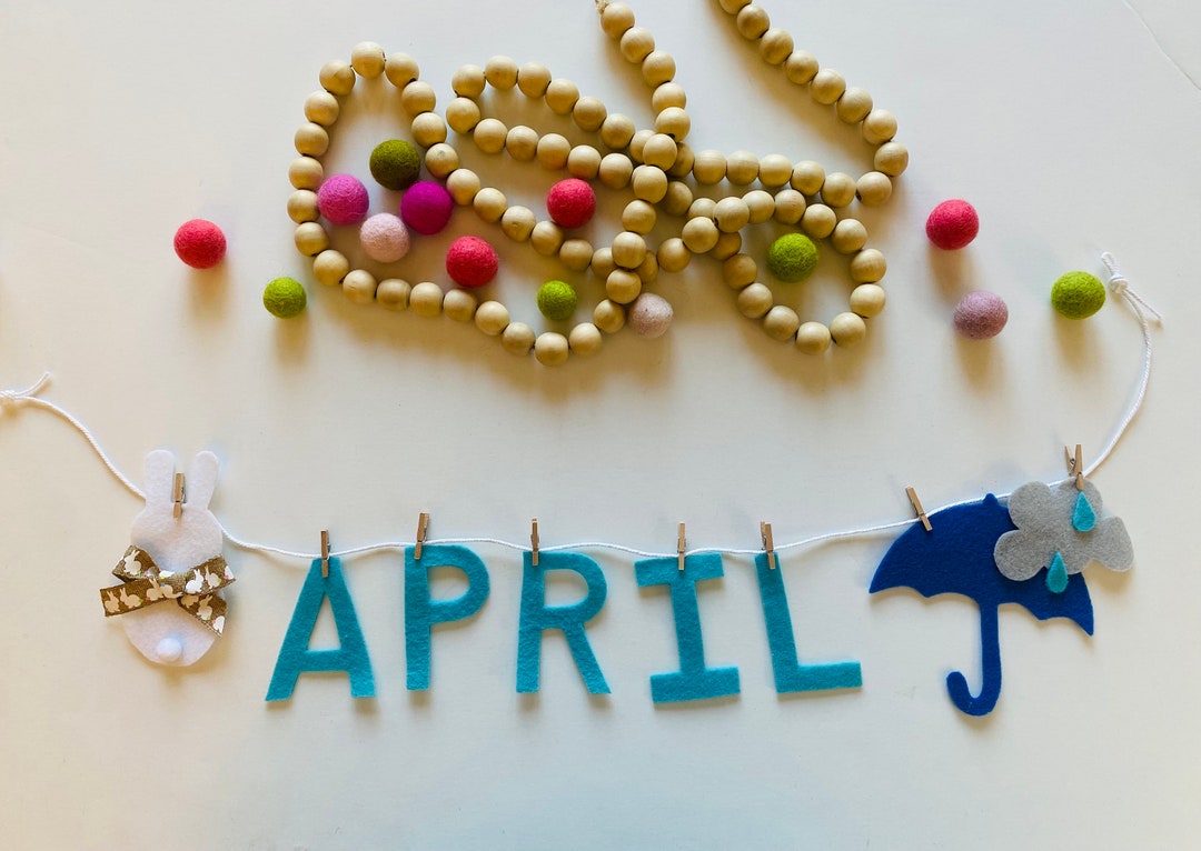 April Monthly Banner, April Showers Garland, Bunny Rabbit Bulletin ...