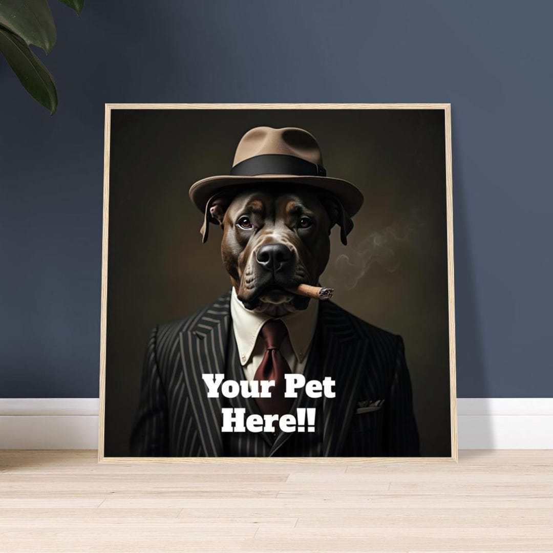 Custom Pet Portrait Poster Canvas, Gangster Dog Portrait From Photo ...