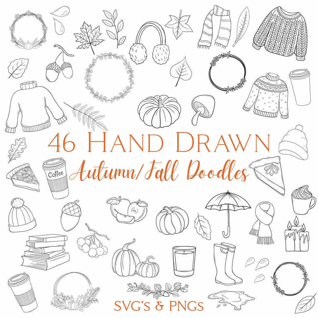 Cozy Autumn & Fall Line Art SVG PNG Bundle: Fine Line Art of Jumpers ...