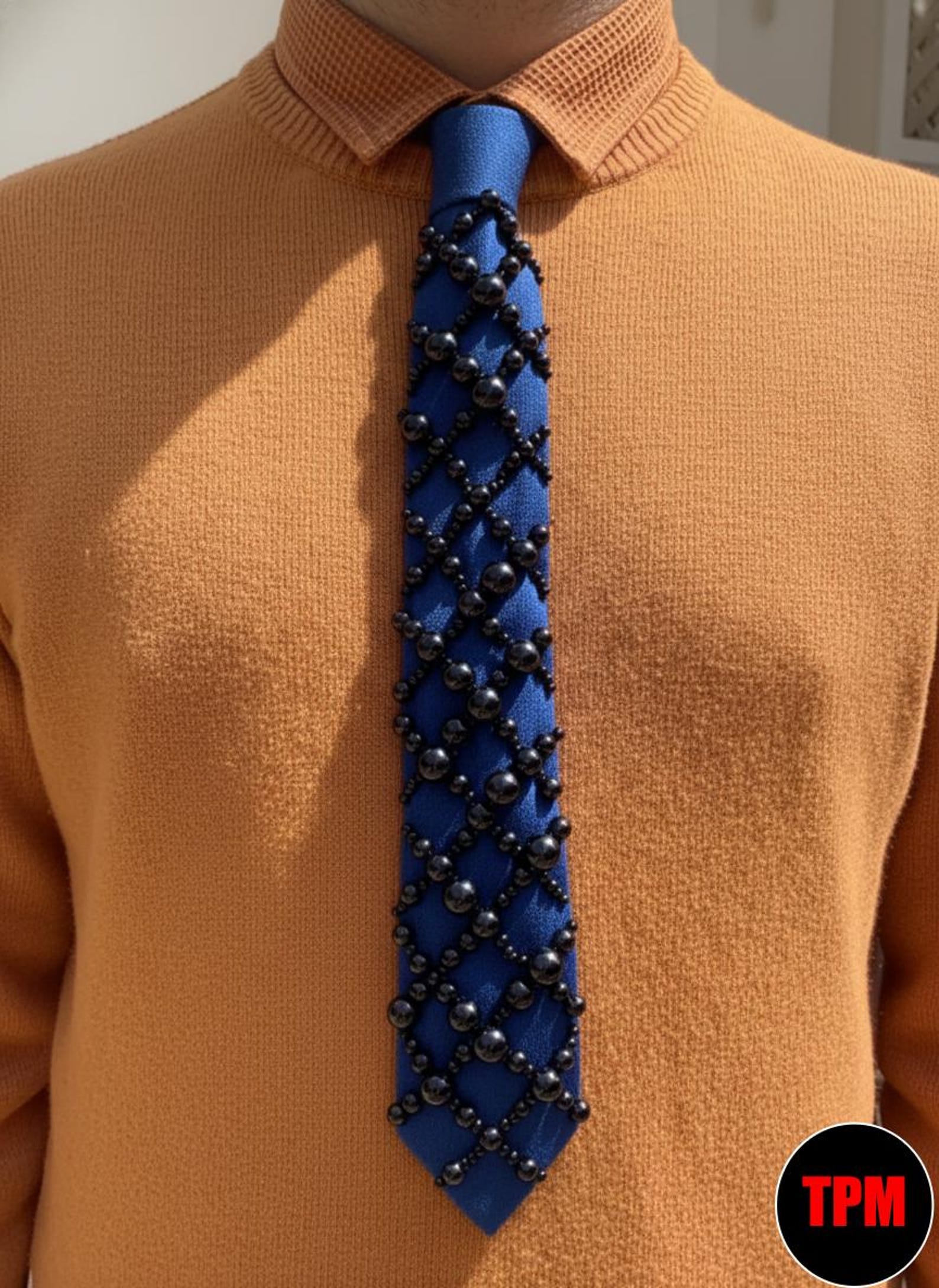 Handmade Beaded Necktie – Elegant Black Pearl Tie for Men & Women ...