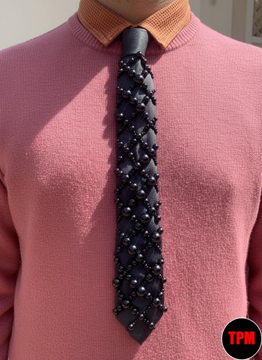 Handmade Beaded Necktie – Elegant Black Pearl Tie for Men & Women ...