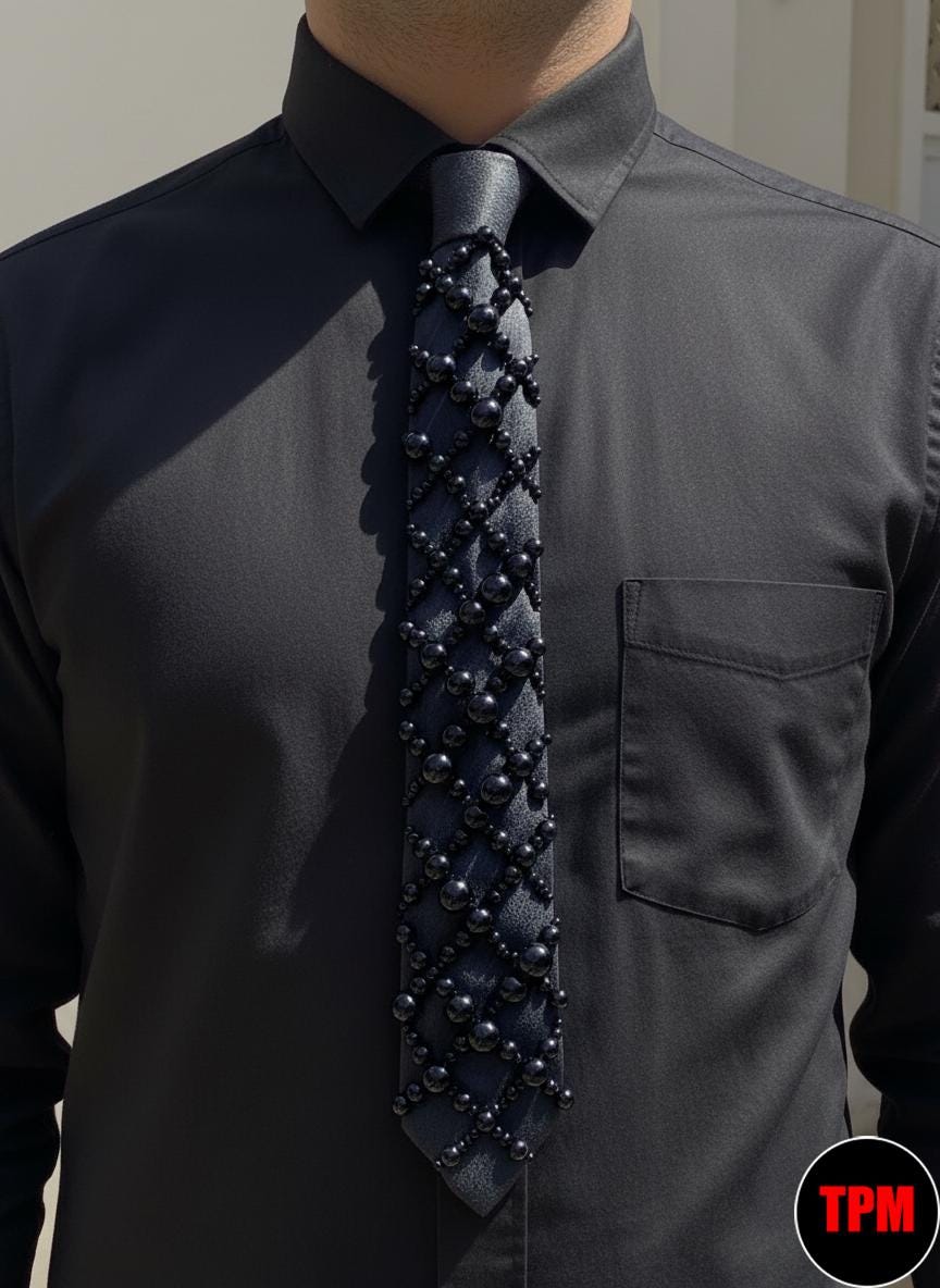 Handmade Beaded Necktie – Elegant Black Pearl Tie for Men & Women ...