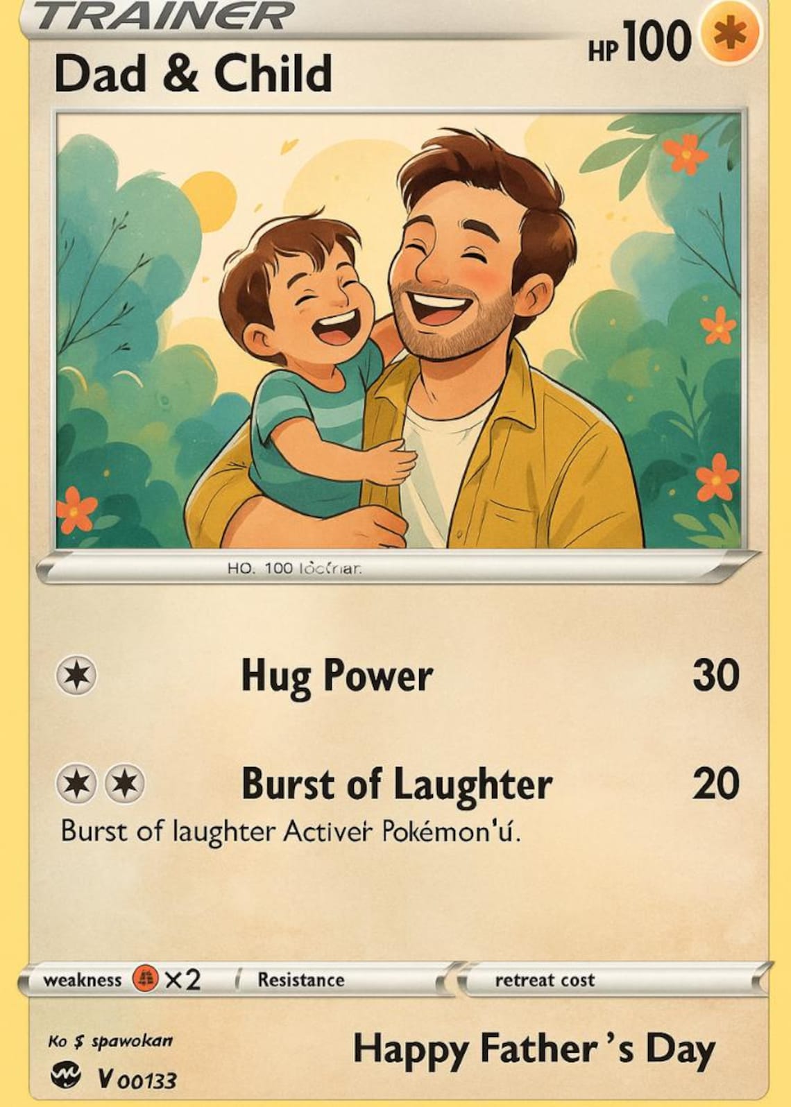 Fathers Day Pokemon-inspired Card | Dad and Child Trading Card Style ...