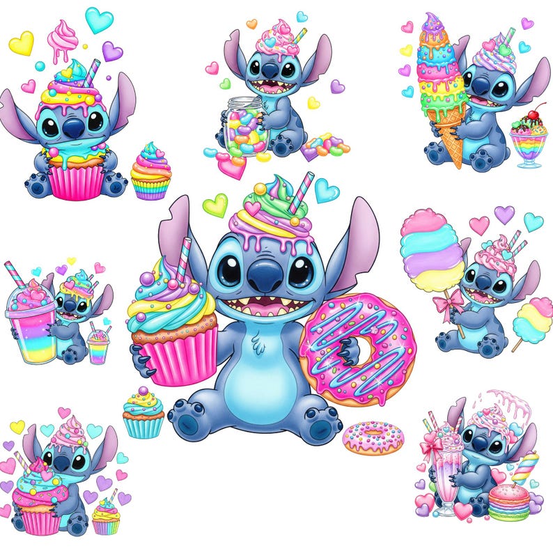 Cute Stitch Ice Cream Watercolor Clipart, 17 Stitch PNG, Stitch ...