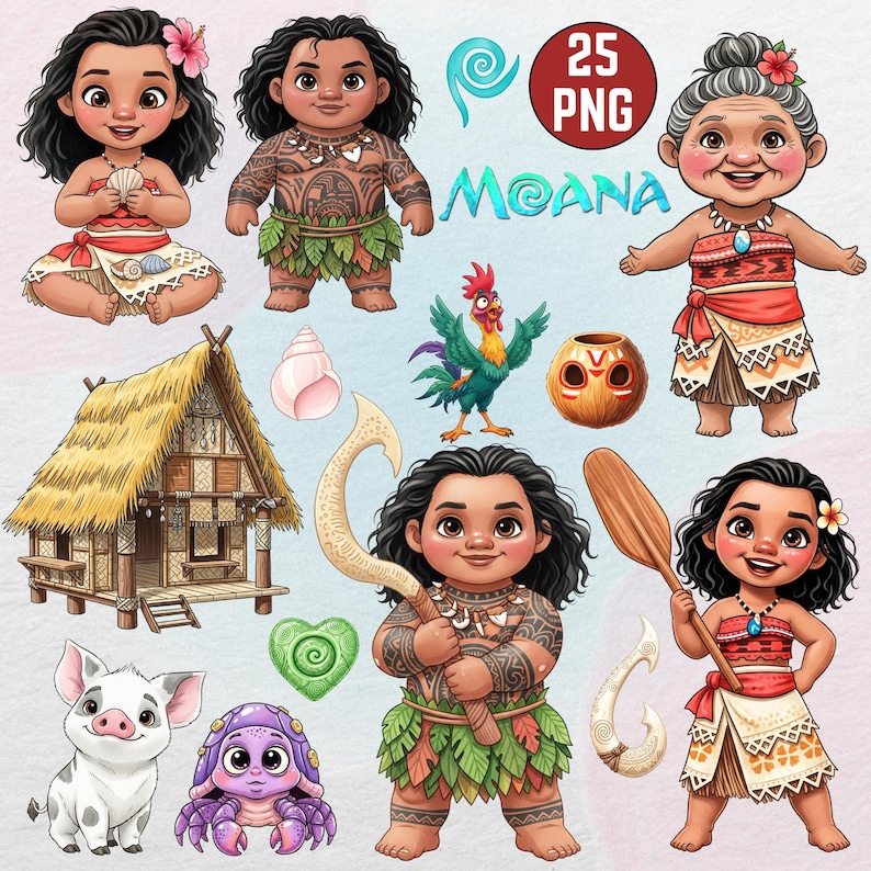 Cute Moana Watercolor Clipart, Baby Moana, Polynesian Princess, Cute ...