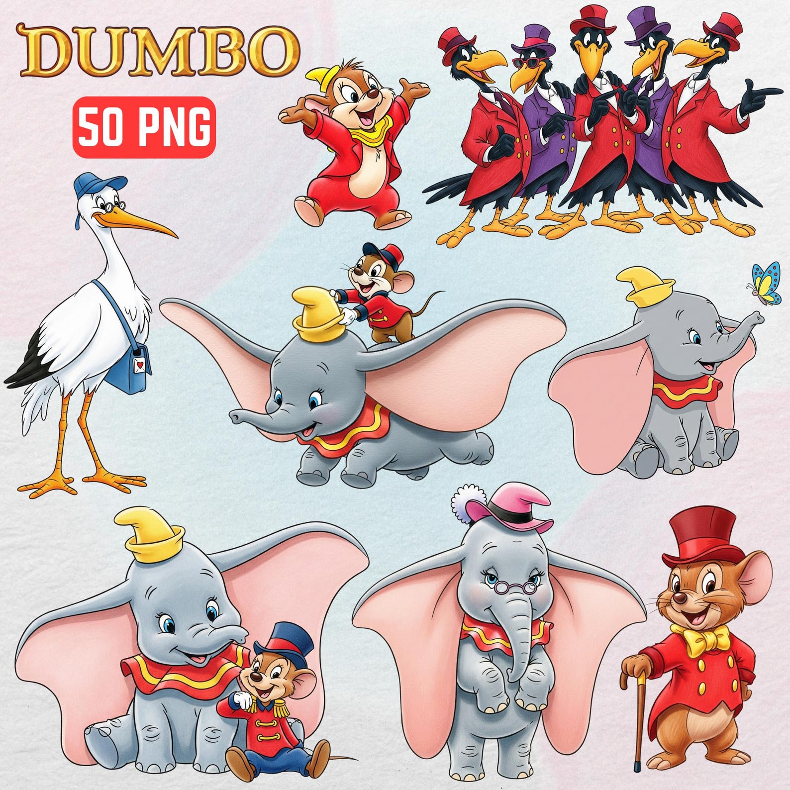 Dumbo Watercolor PNG Cliparts, Dumbo Bundle, Dumbo Birthday, Cute Baby ...