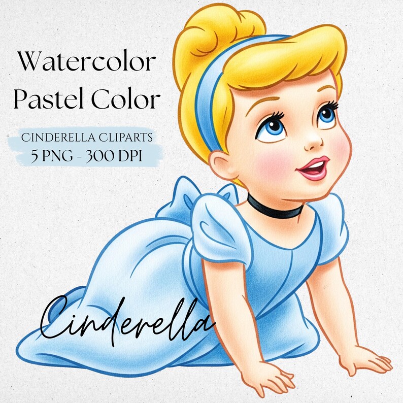 Baby Princess Cinderella Watercolor Clipart, Cute Cinderella Clipart ...