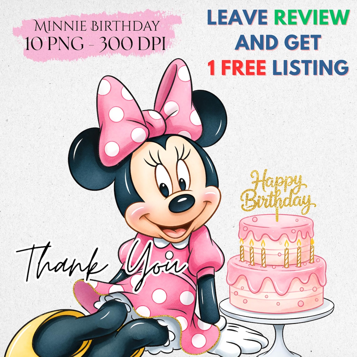 Minnie Mouse Birthday Clipart, Minnie Mouse PNG, Cute Minnie Birthday ...