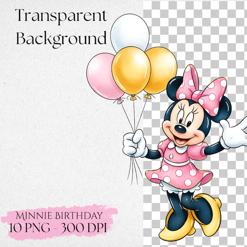Minnie Mouse Birthday Clipart, Minnie Mouse PNG, Cute Minnie Birthday ...
