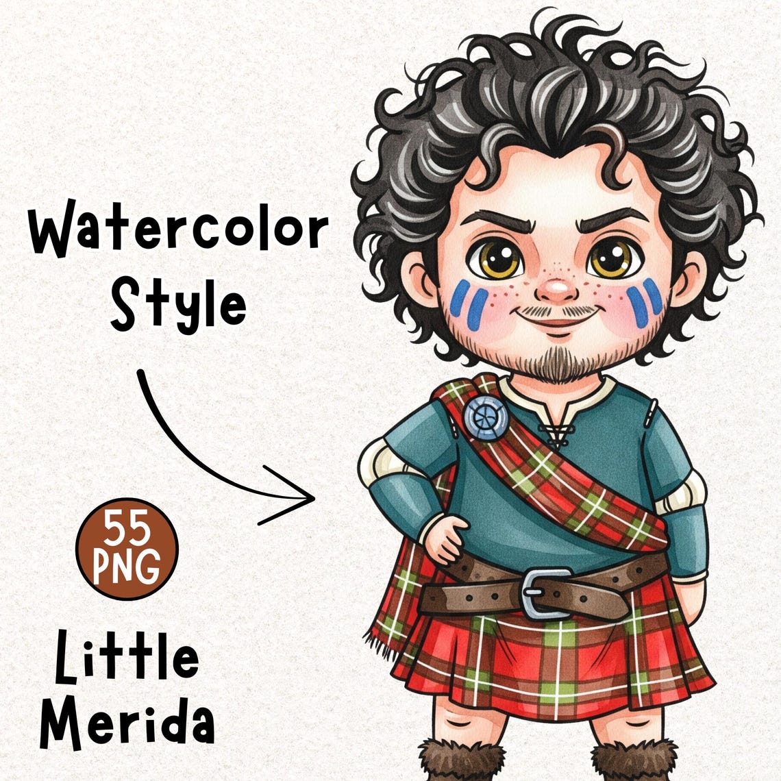 Cute Baby Merida Watercolor Cliparts PNG, Brave Clipart, Princess ...