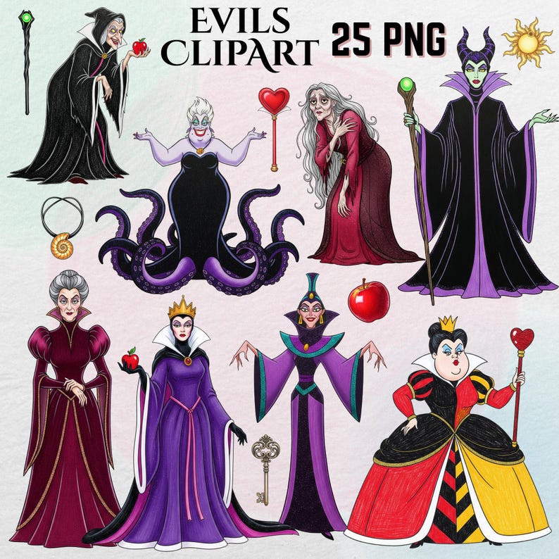 Female Villains Watercolor Clipart, Evil Characters, Fairytale PNG ...