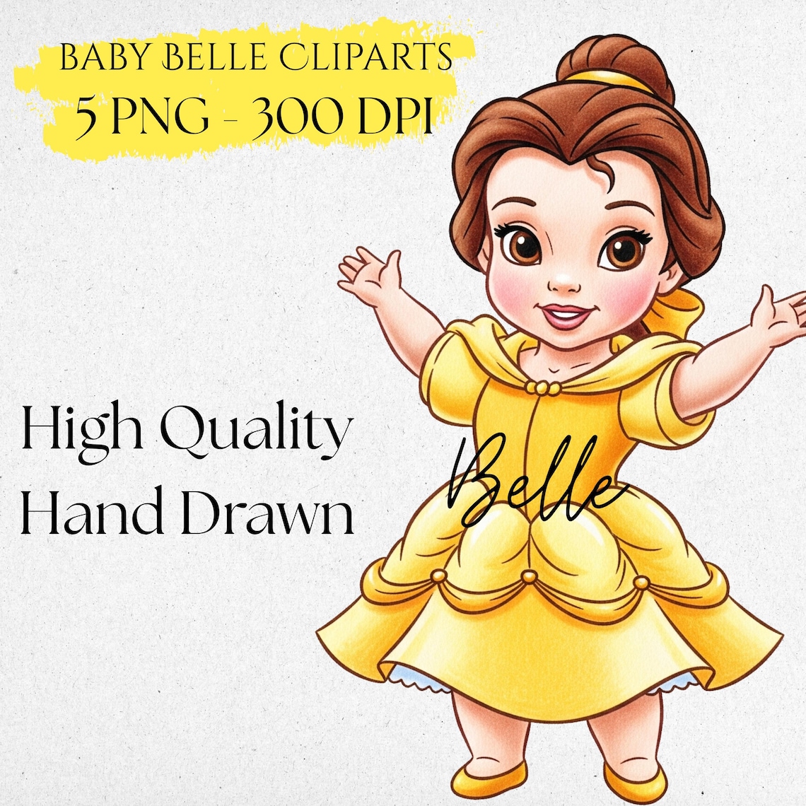 Belle Cute Baby Watercolor Clipart, Belle PNG, Princess Clipart, Hand ...