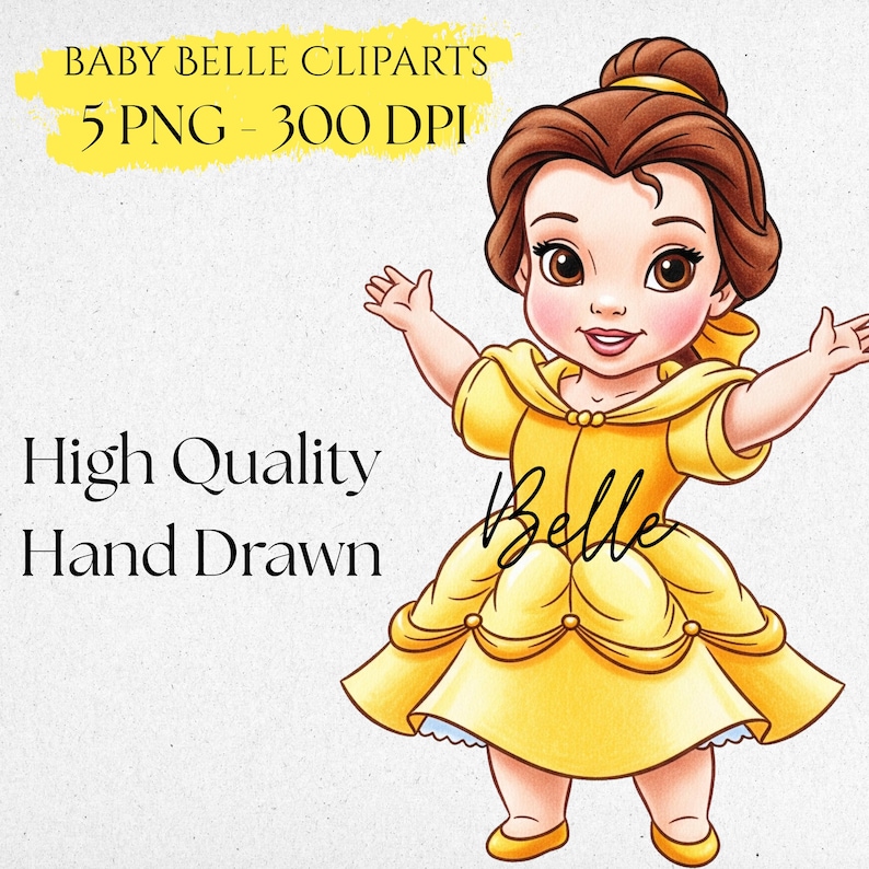 Belle Cute Baby Watercolor Clipart, Belle PNG, Princess Clipart, Hand ...