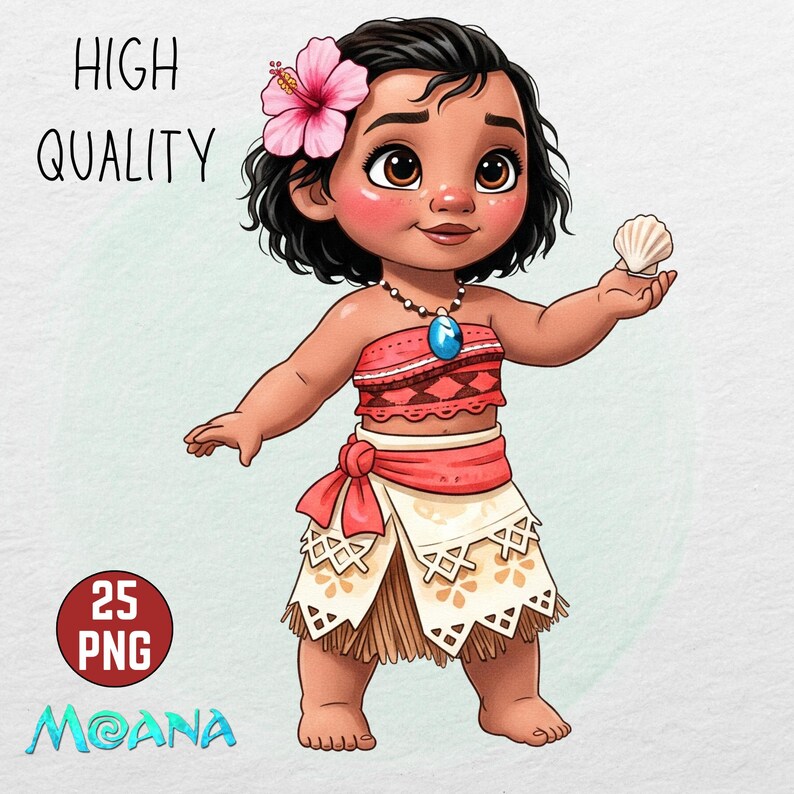 Cute Moana Watercolor Clipart, Baby Moana, Polynesian Princess, Cute ...