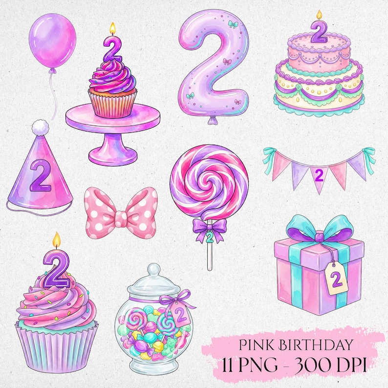 Watercolor Pink Birthday Clipart, Pastel Pink Celebration, Pink Party ...
