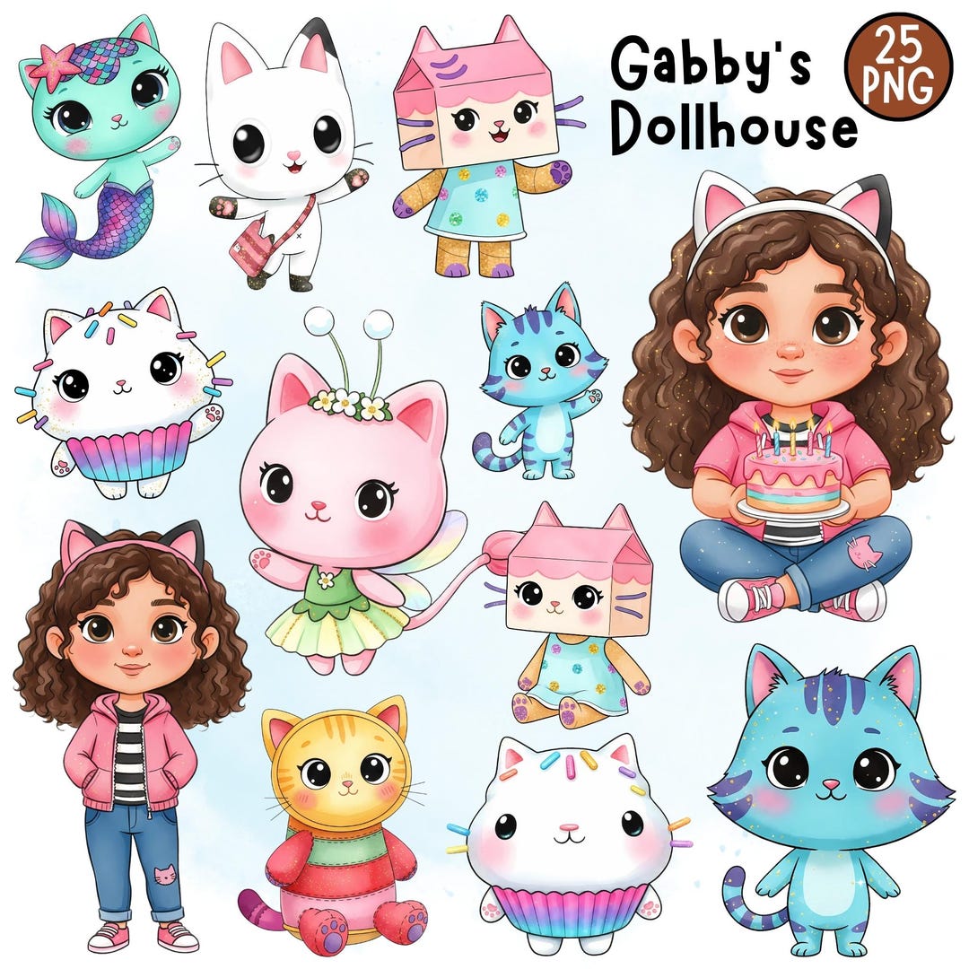 Gabby's Dollhouse Watercolor Clipart 25 PNG, Gabbys Dollhouse PNG ...