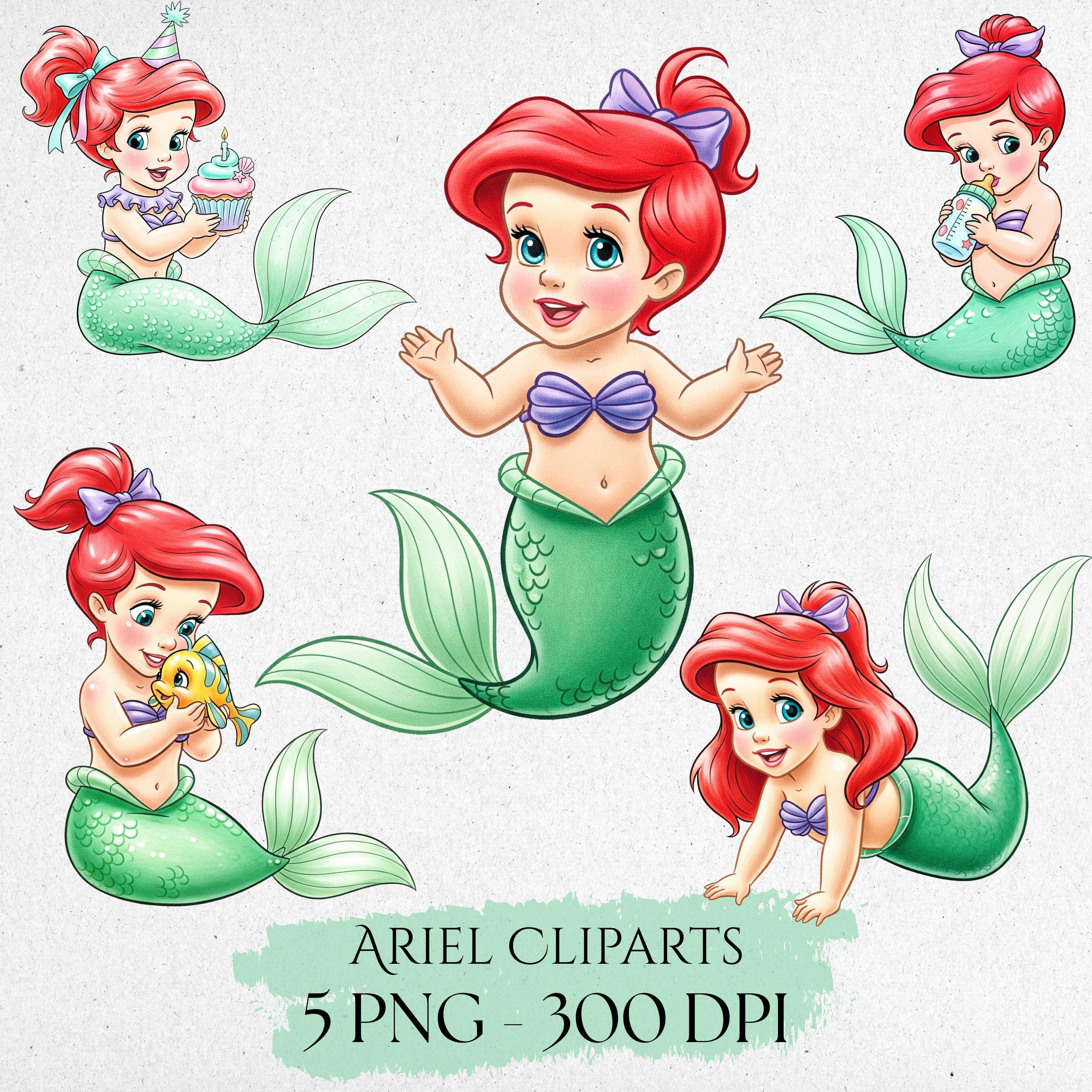 Cute Baby Princess Ariel Watercolor Clipart, Cute Ariel Clipart, Fairy ...