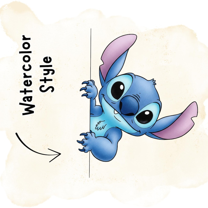 Stitch Peeking Watercolor Clipart, 4 PNG, Cute Lilo and Stitch, Stitch ...