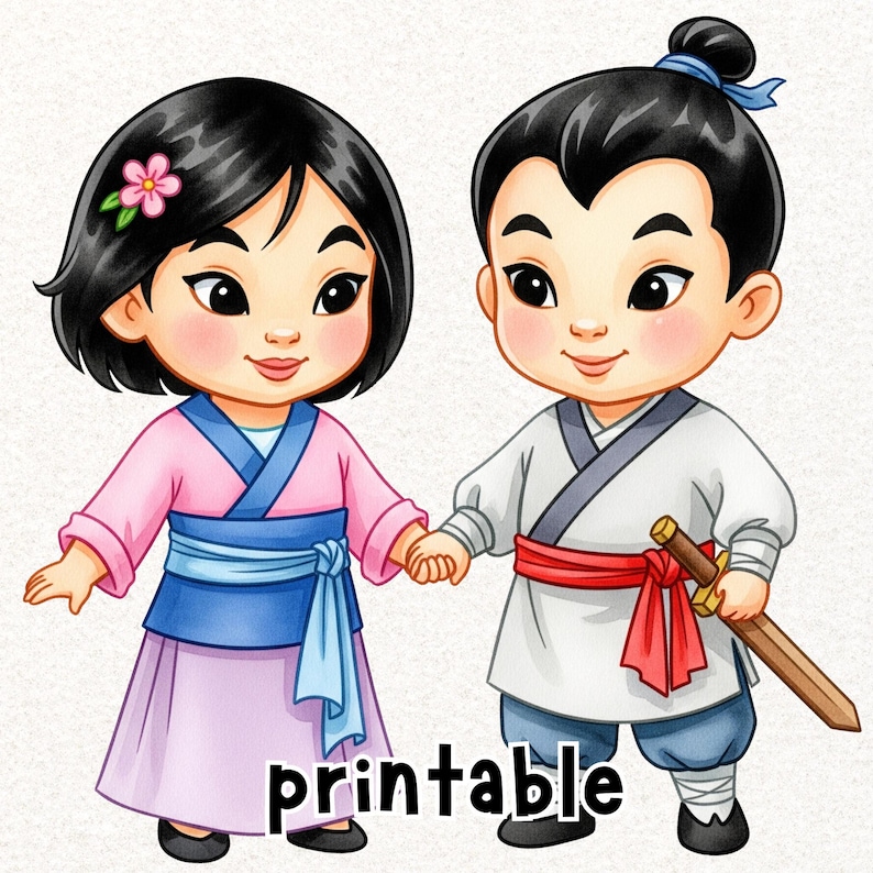 Baby Mulan Cliparts, Cute Mulan Watercolor Cliparts, Mulan Birthday ...