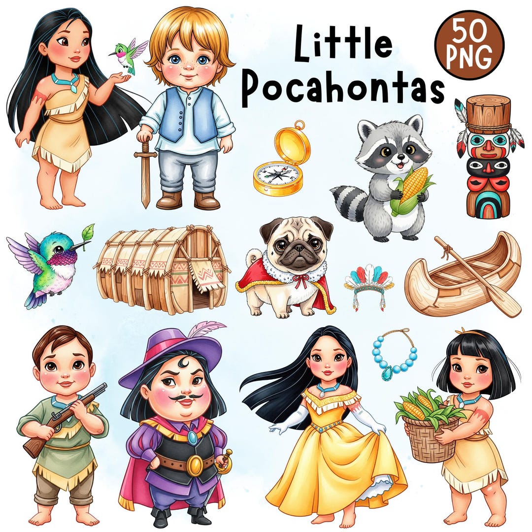 Pocahontas Watercolor Clipart, Baby Pocahontas Clipart, Baby John Smith ...
