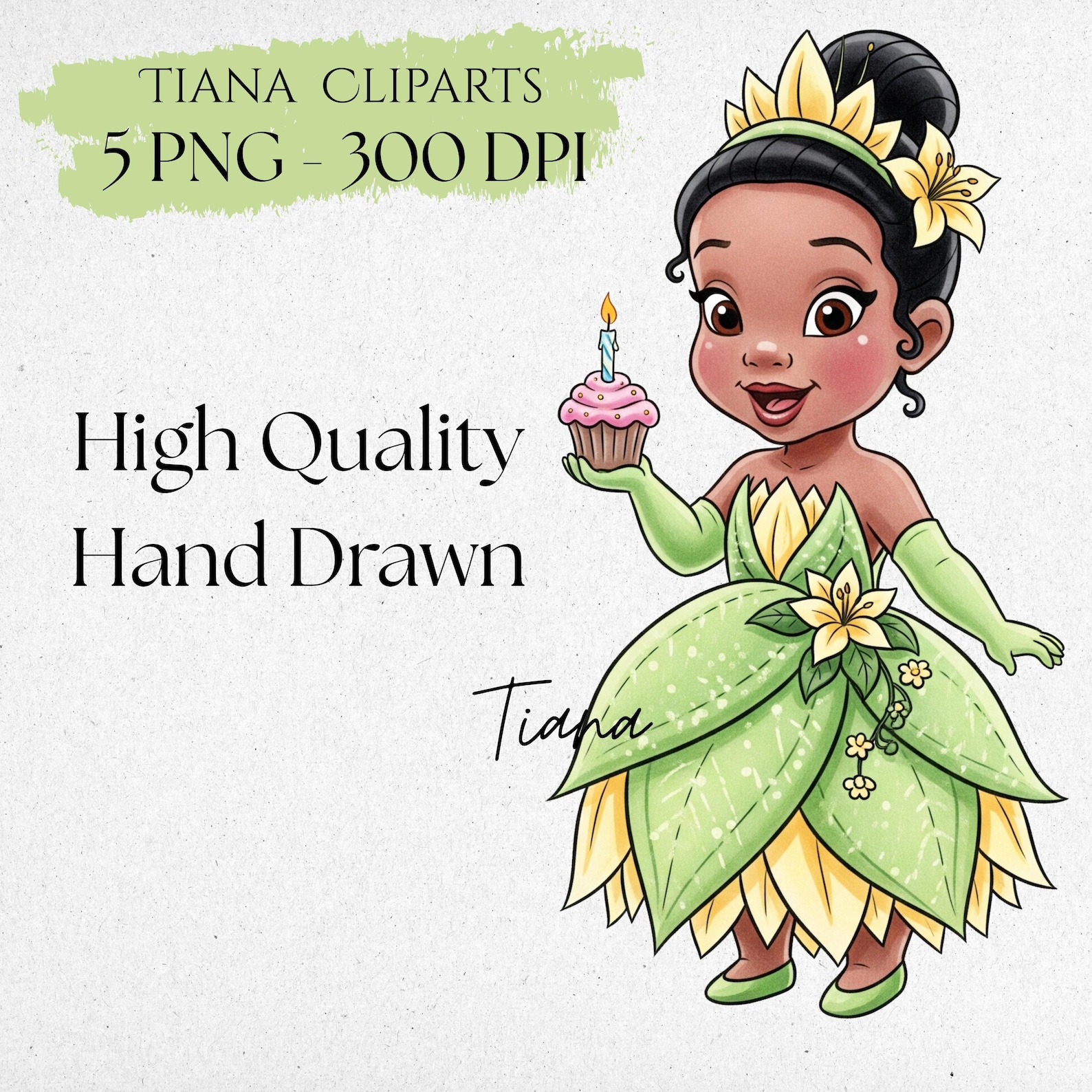 Baby Tiana Clipart PNG, Princess Tiana, Green Dress Crown Cute Girl ...