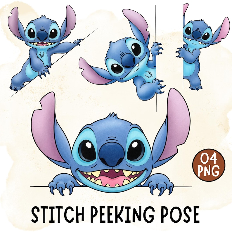 Stitch Peeking Watercolor Clipart, 4 PNG, Cute Lilo and Stitch, Stitch ...