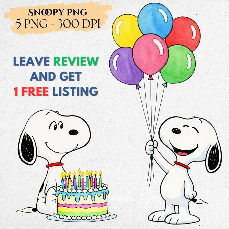 Snoopy Birthday Watercolor Clipart, Peanuts Cartoon Dog Birthday ...