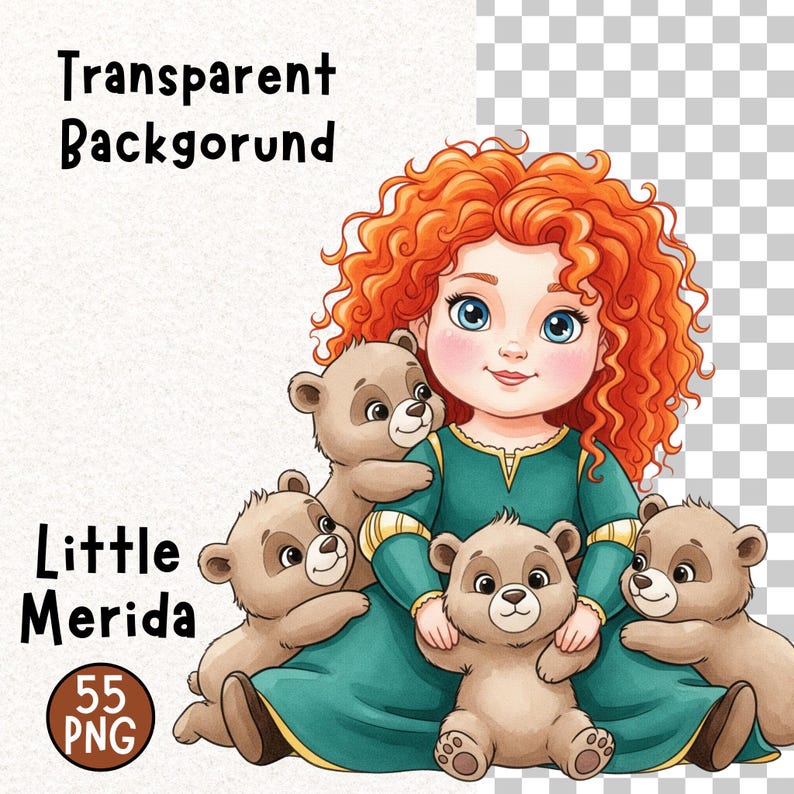 Cute Baby Merida Watercolor Cliparts PNG, Brave Clipart, Princess ...