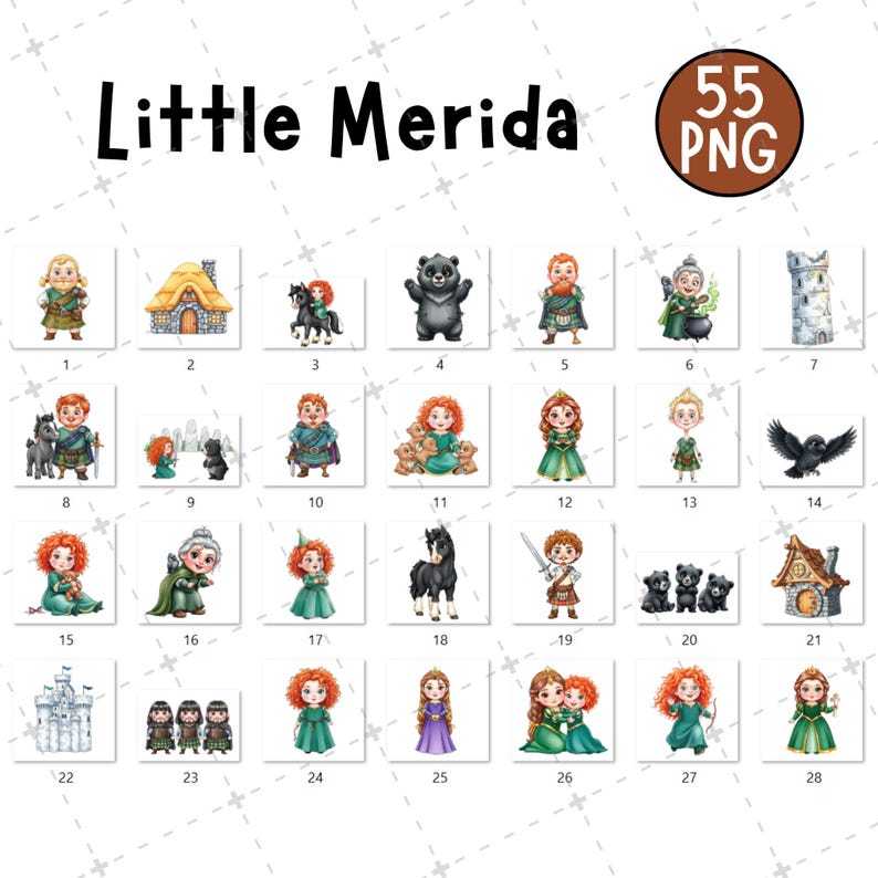 Cute Baby Merida Watercolor Cliparts PNG, Brave Clipart, Princess ...