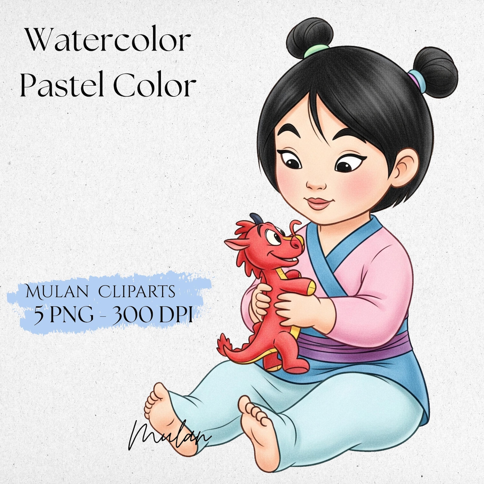 Cute Baby Princess Mulan Watercolor Clipart, Cute Mulan Clipart, Fairy ...