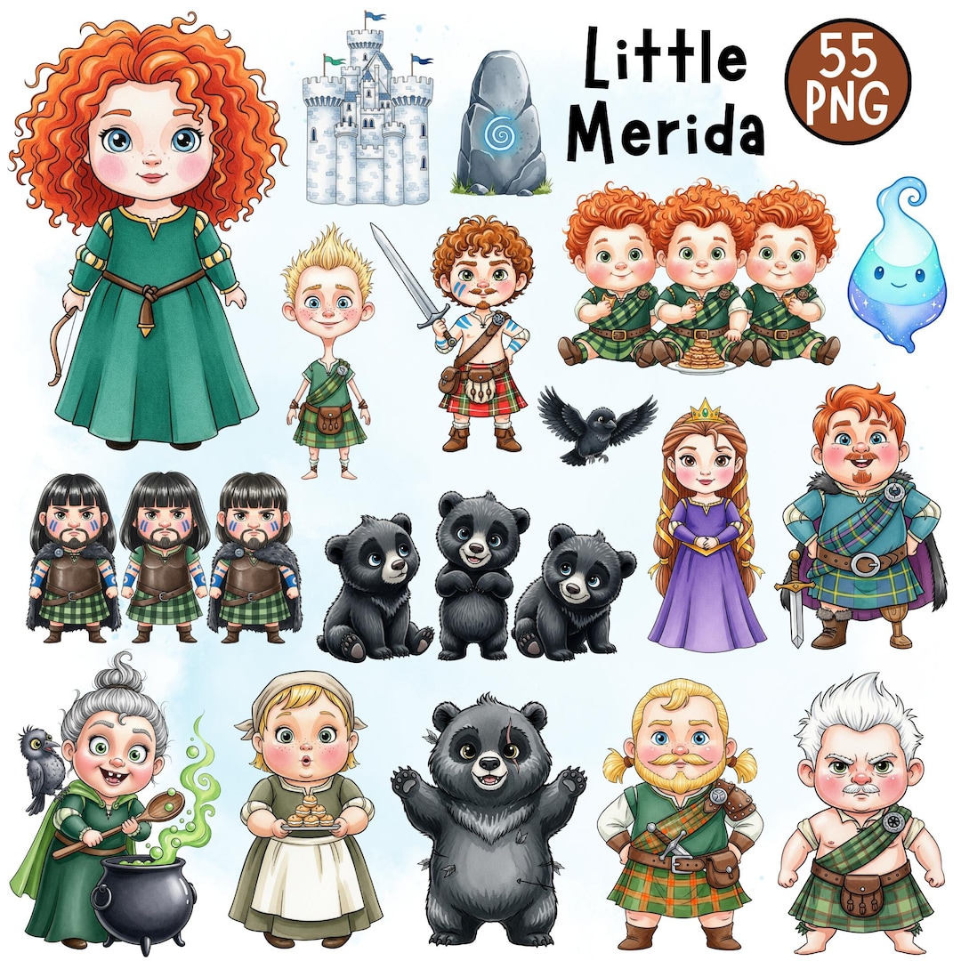 Cute Baby Merida Watercolor Cliparts PNG, Brave Clipart, Princess ...