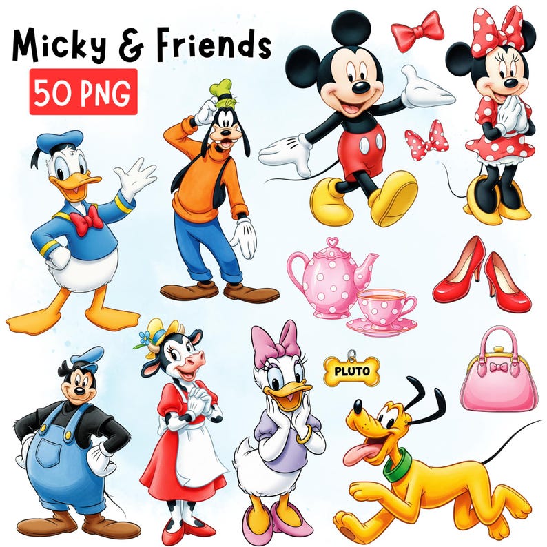 Mickey and Friends 50 Watercolor Cliparts, Mickey Mouse Cliparts, Pluto ...