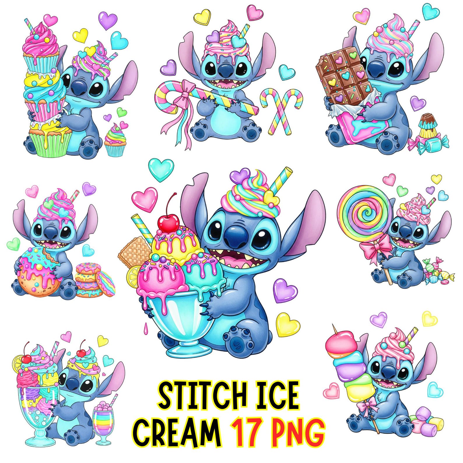 Lindo Stitch: Helado en acuarela, 17 imágenes PNG de Stitch, Acuarela ...
