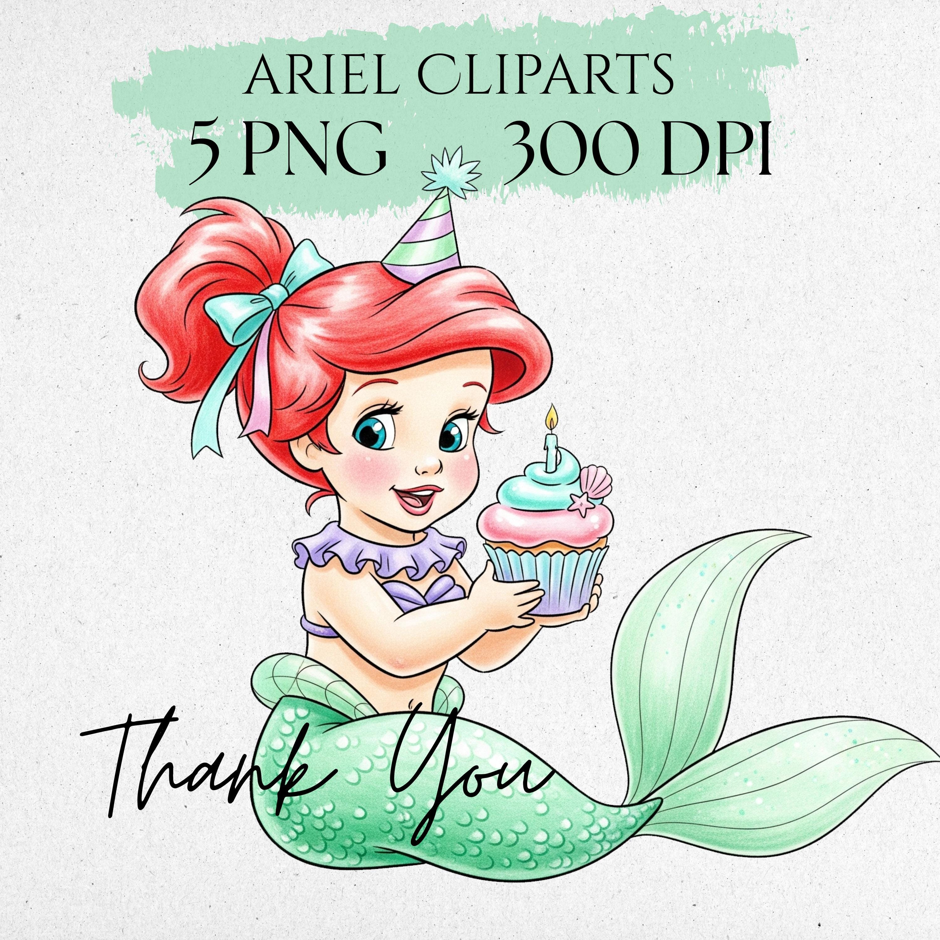 Cute Baby Princess Ariel Watercolor Clipart, Cute Ariel Clipart, Fairy ...