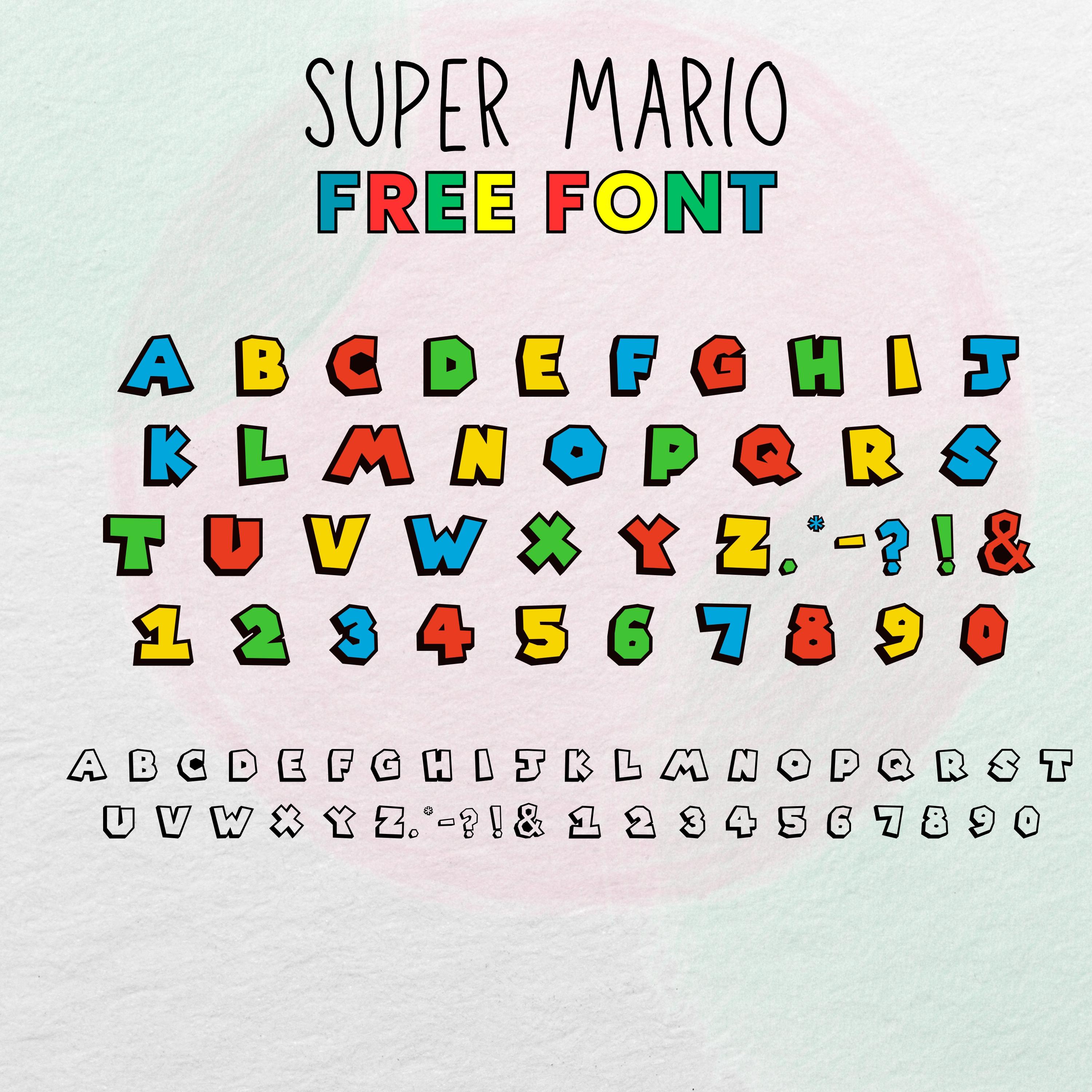 Super Mario Bros Watercolor Cliparts, Free Mario Font, Super Mario ...