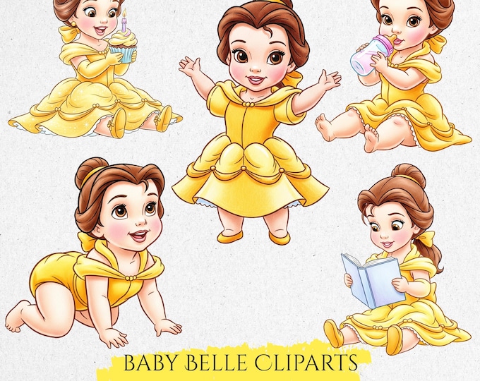 Belle Cute Baby Watercolor Clipart, Belle PNG, Princess Clipart, Hand ...