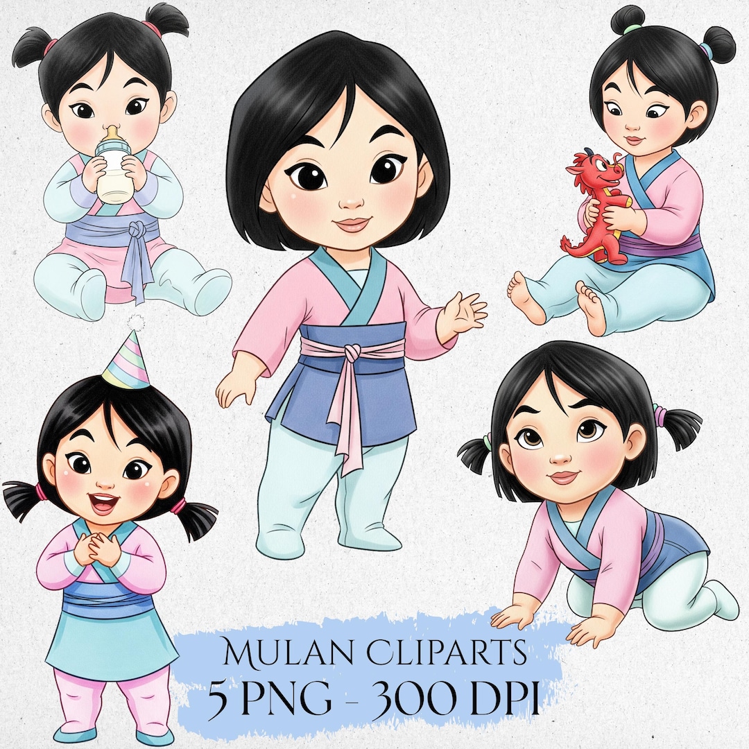 Cute Baby Princess Mulan Watercolor Clipart, Cute Mulan Clipart, Fairy ...