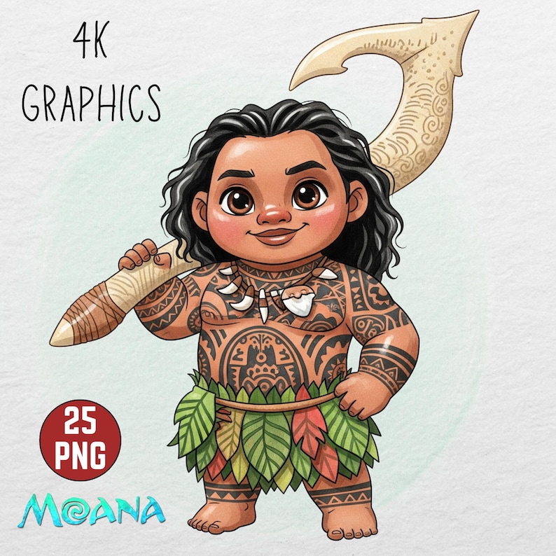 Cute Moana Watercolor Clipart, Baby Moana, Polynesian Princess, Cute ...