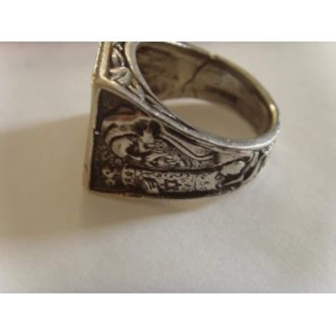 Vintage 1940 Poland Lions Facing the Ten Commandments Ring Silver 925 ...