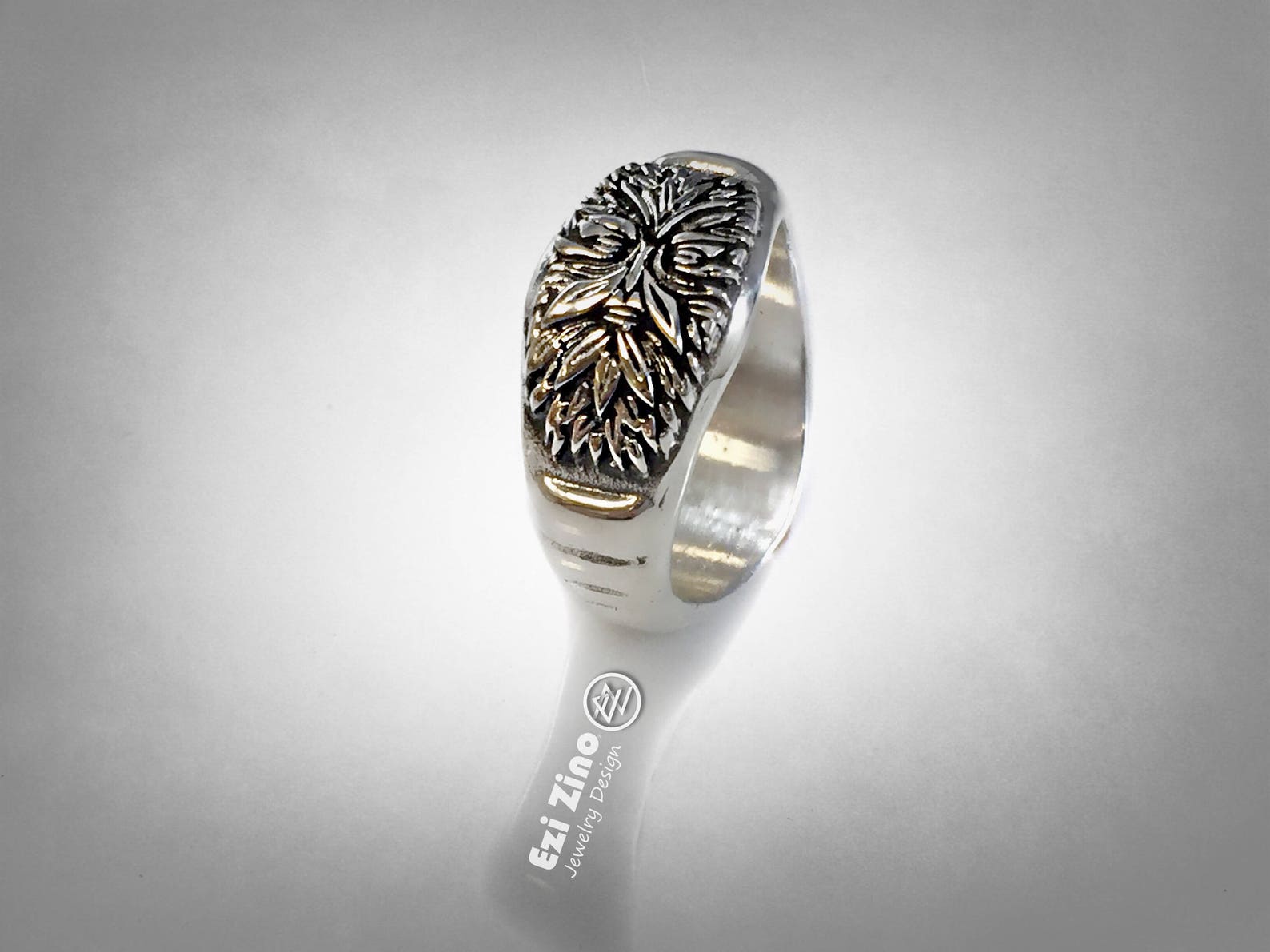 Green Man Greenman Small Signet Ring Solid Sterling Silver 925 - Etsy
