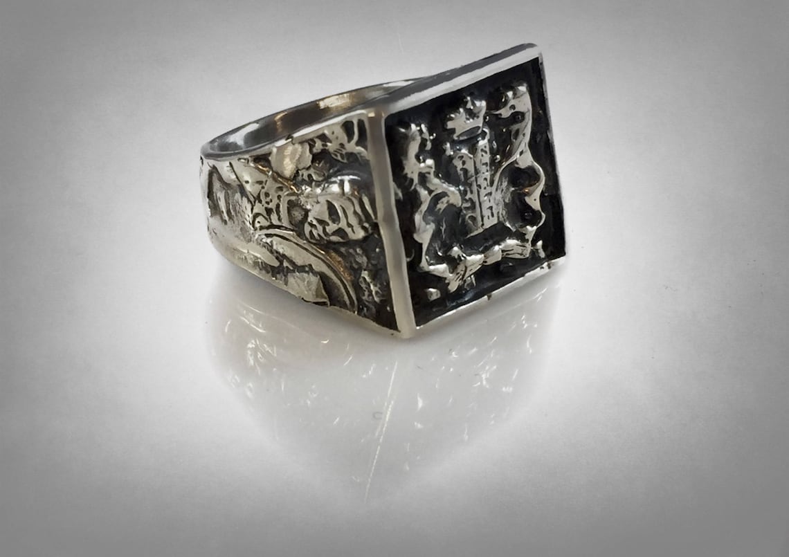 Vintage 1940 Poland Lions Facing the Ten Commandments Ring Silver 925 ...