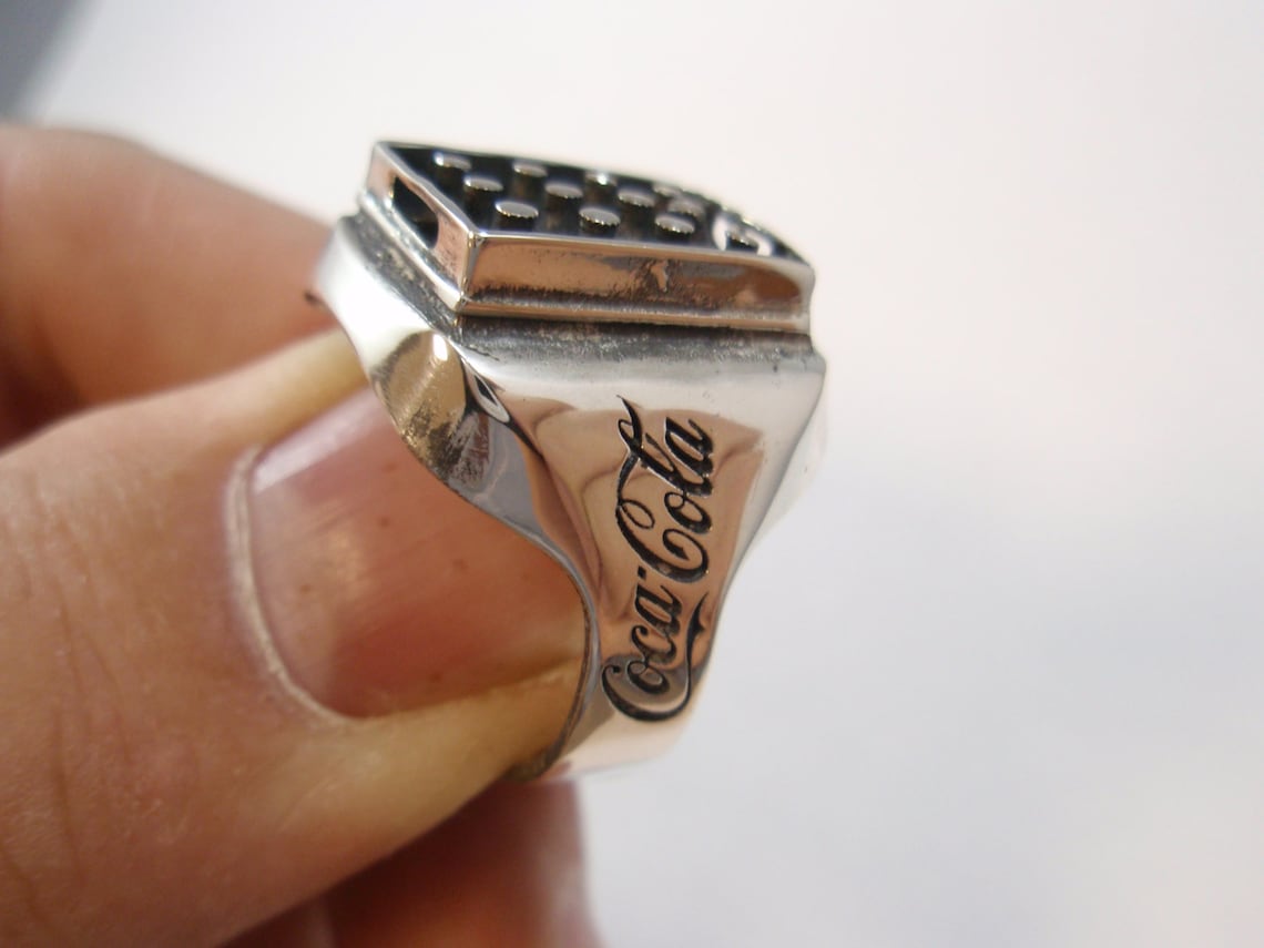 Coca Cola Crate 12 Bottles SOLID STERLING SILVER Ring - Etsy
