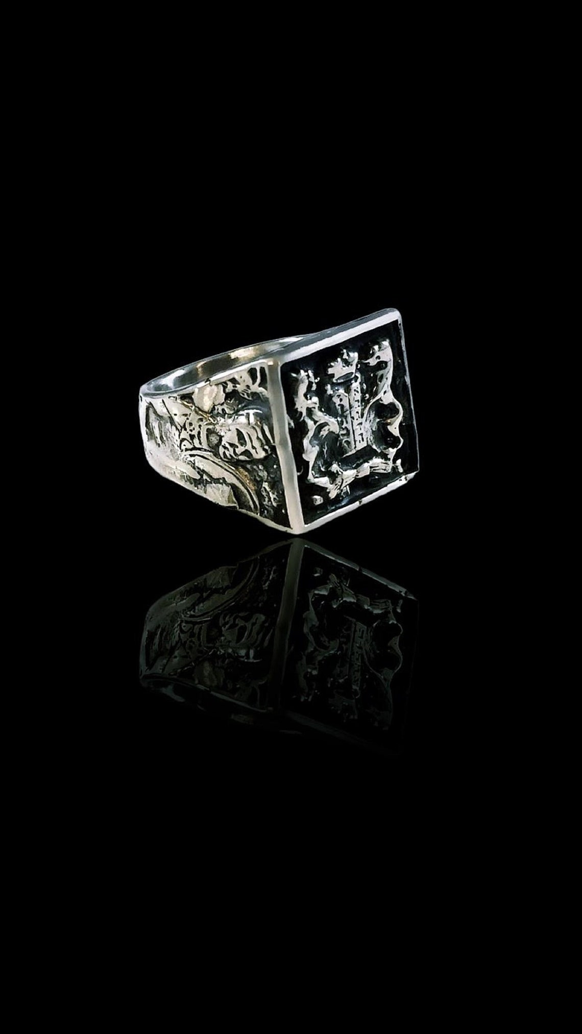 Vintage 1940 Poland Lions Facing the Ten Commandments Ring Silver 925 ...